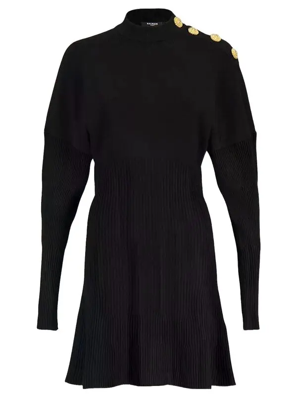 Balmain Flared Knitted Mini Dress - Black