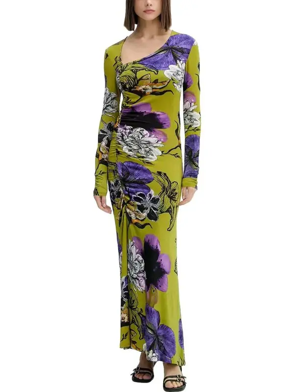 Desigual Floral Gathered Maxi Dress - Green