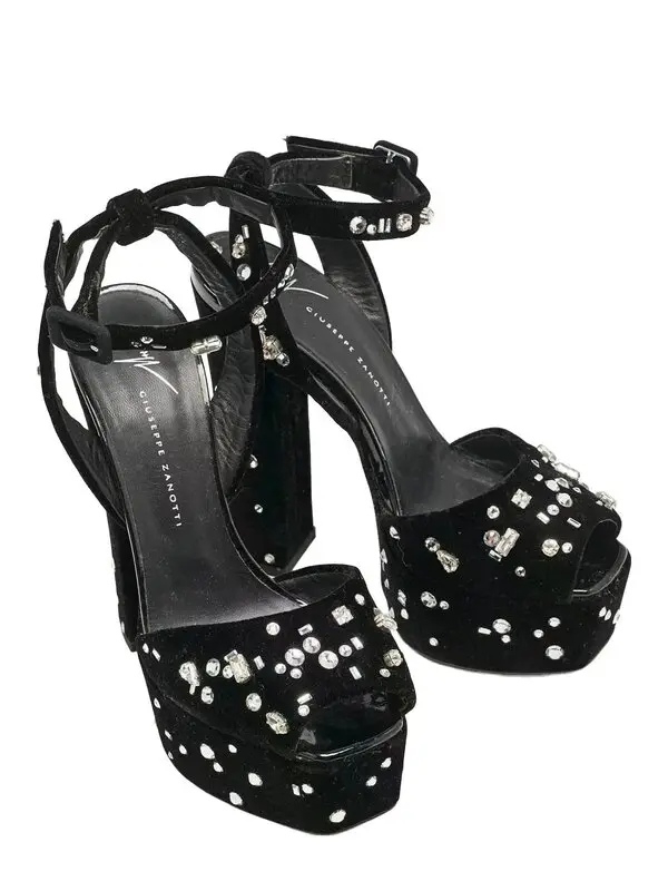 GIUSEPPE ZANOTTI Velvet Embellishment Platform Sandals - Black