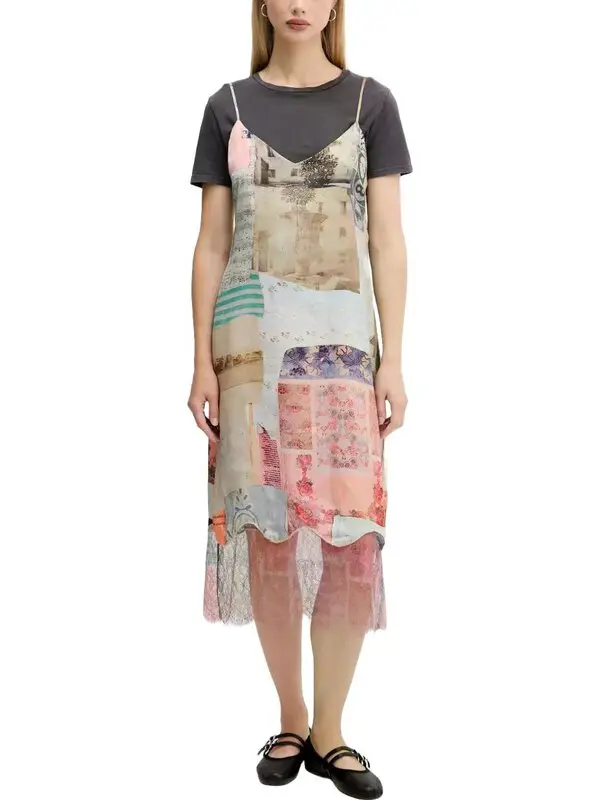 Desigual Patchwork Lace Hem Midi Dress - Neutrals