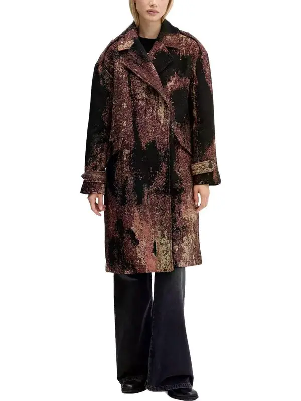 Desigual Abstract-pattern Double-breasted Coat - Black