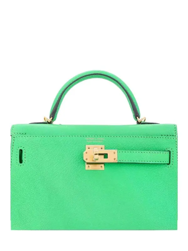Hermès Kelly Mini Ii Bag Chevre Mysore With Gold Hardware - Green