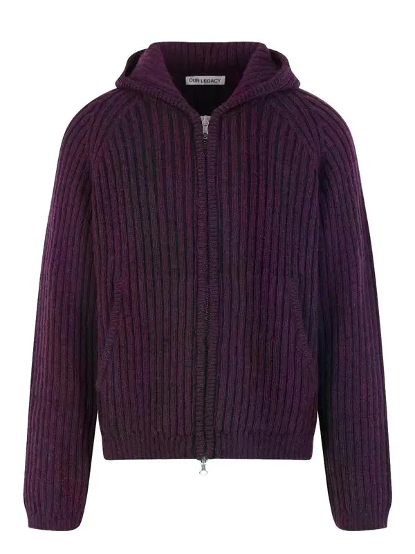 Our Legacy Ribbed Hooded Knit Cardigan - Purple
