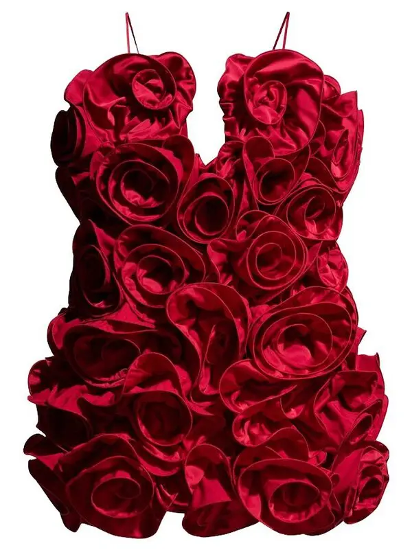 H&m X Magda Butrym Ruffled Satin Dress - Red