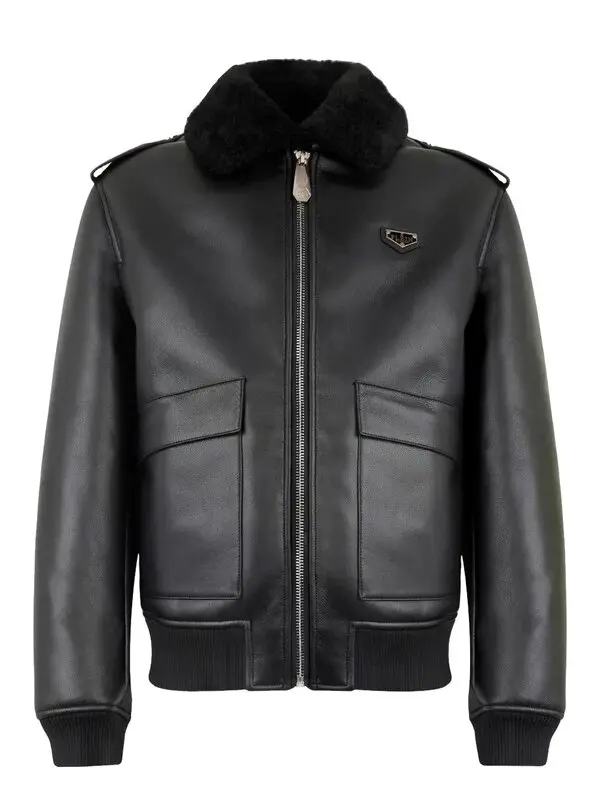 Philipp Plein Shearling-texture-collar Jacket - Black
