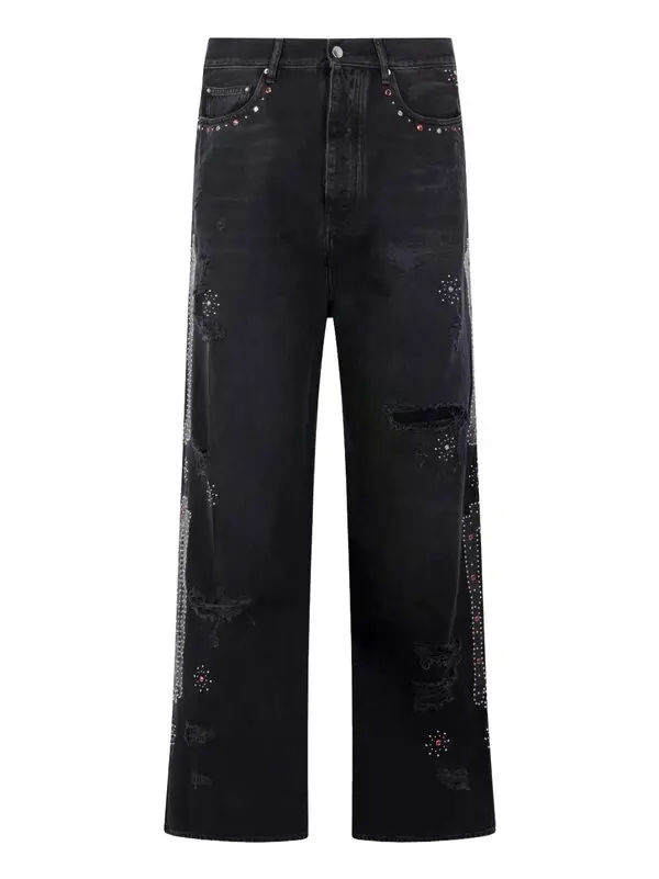 Amiri Studded Ripped Wide-leg Jeans - Black