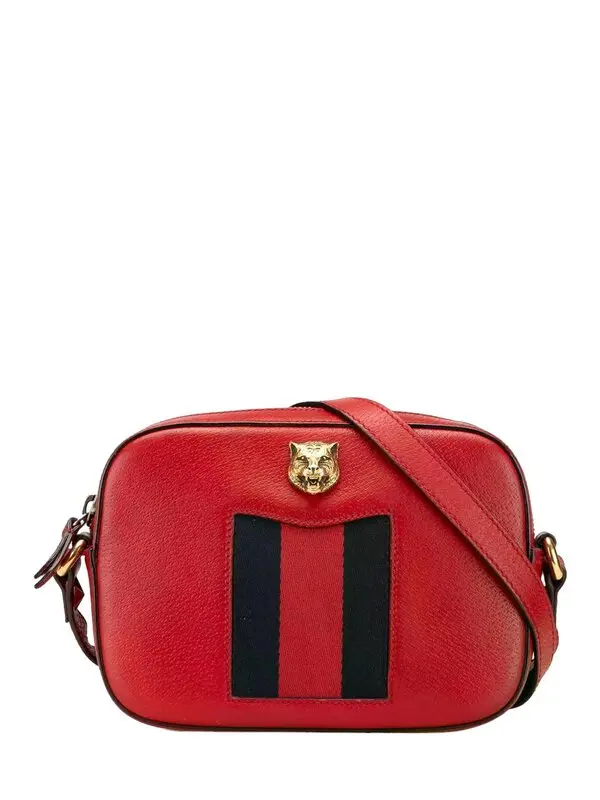 Gucci Leather Animalier Web Disco Crossbody Bag - Red