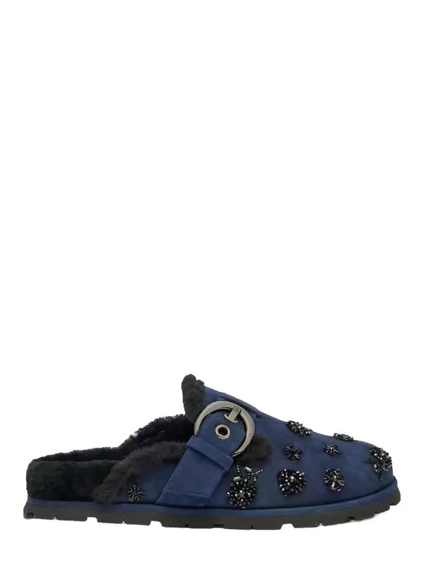 STUART WEITZMAN Chrystie Shearling Buckle Mules - Blue