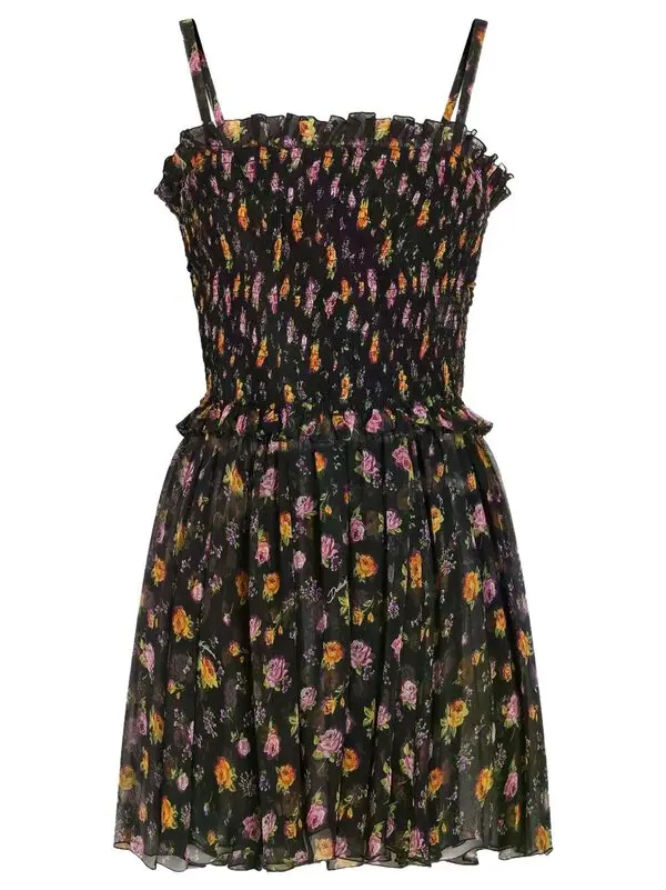 Dolce & Gabbana Floral Print Ruffled Mini Dress - Black