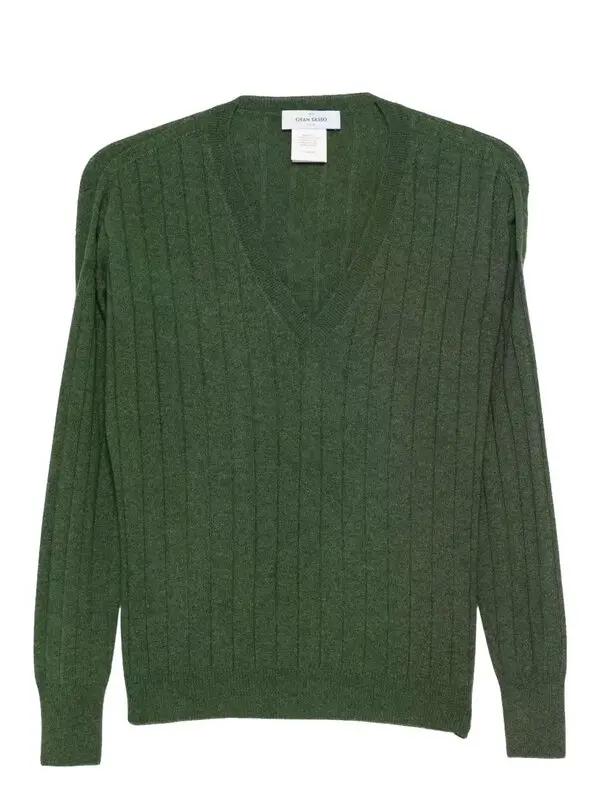 GRAN SASSO Ribbed V-neck Sweater - Green