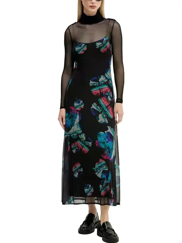 Desigual Floral Print Midi Dress - Black
