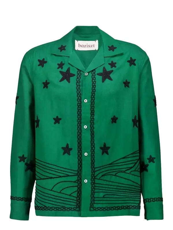 BAZISZT Embroidered-stars Shirt - Green