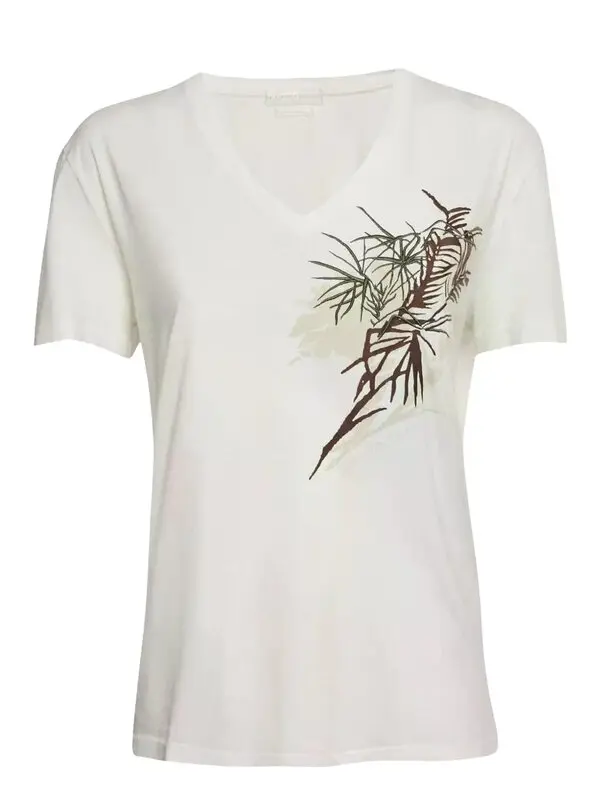 Alexander McQueen Leaf-embroidered V-neck T-shirt - White