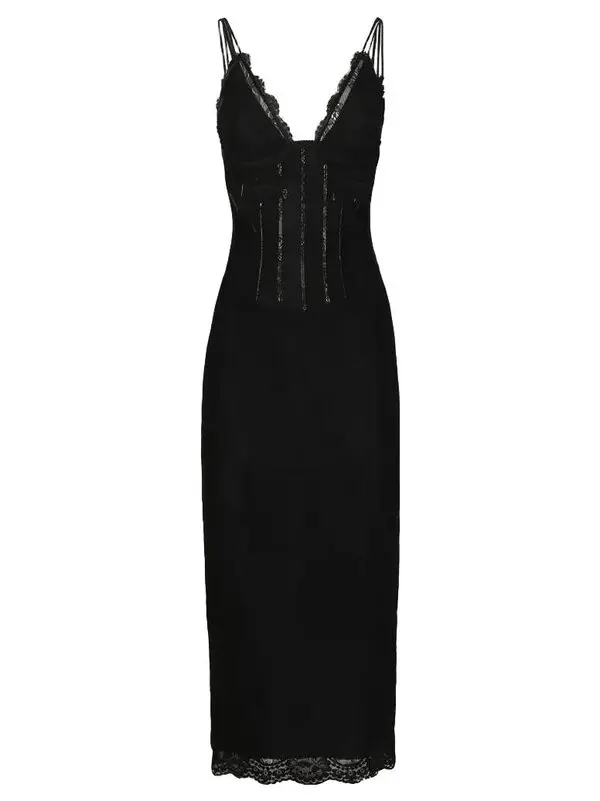 Dolce & Gabbana Long-sleeve Lace Midi Dress - Black