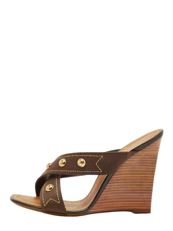 LOUIS VUITTON Studded Wedge Sandals - Brown