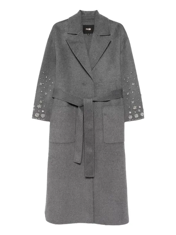 Maje Embellished Belted Single-breasted Coat - Grey