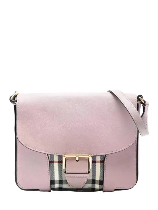 Burberry Haymarket Check Trimmed Leather Dickens Crossbody Bag - Pink