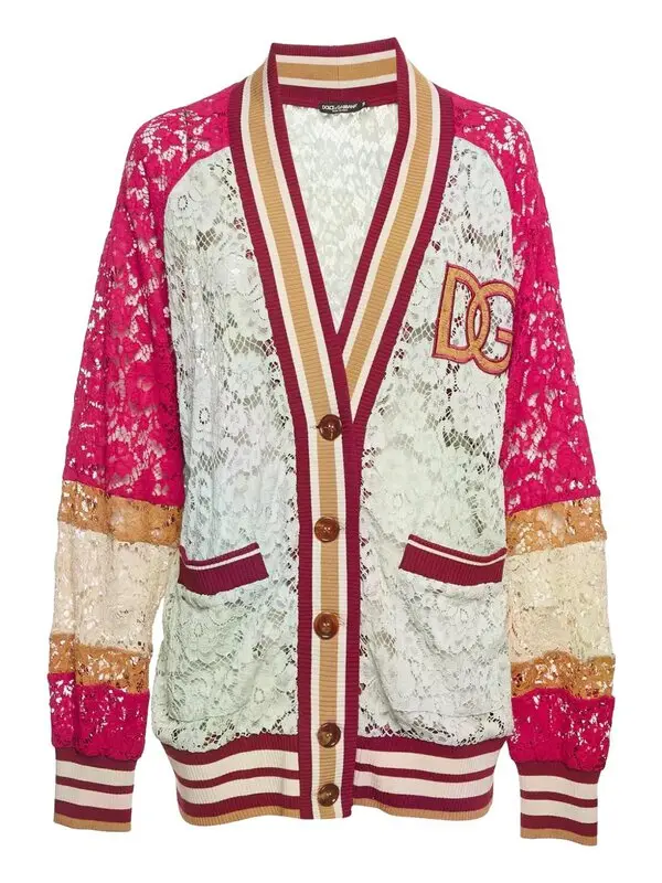 Dolce & Gabbana Oversized Cardigan With Lace Panel - White
