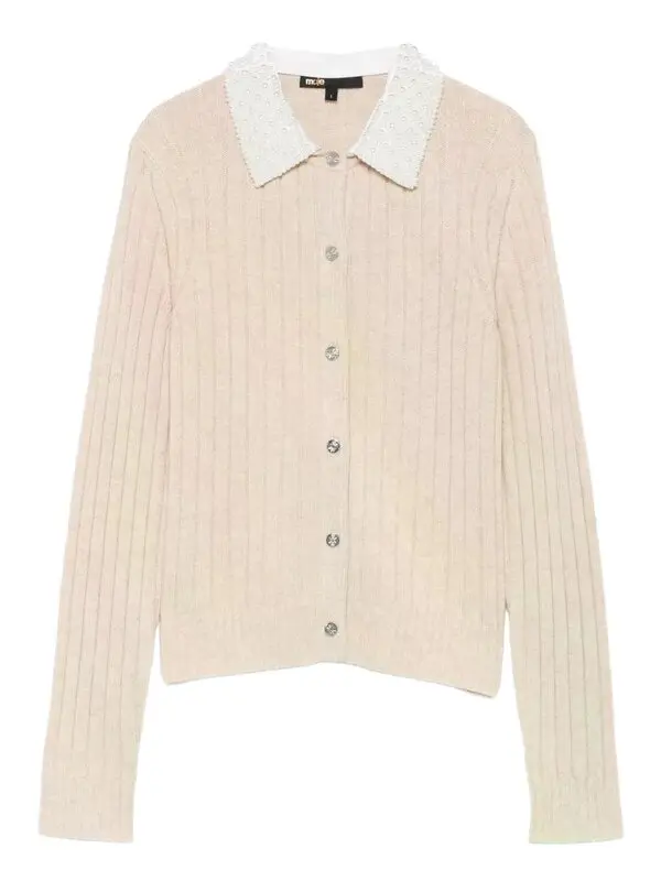 Maje Beaded-collar Cardigan - Neutrals