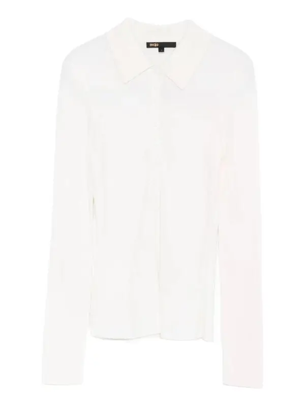 Maje Buttoned Collared Knit Top - Neutrals