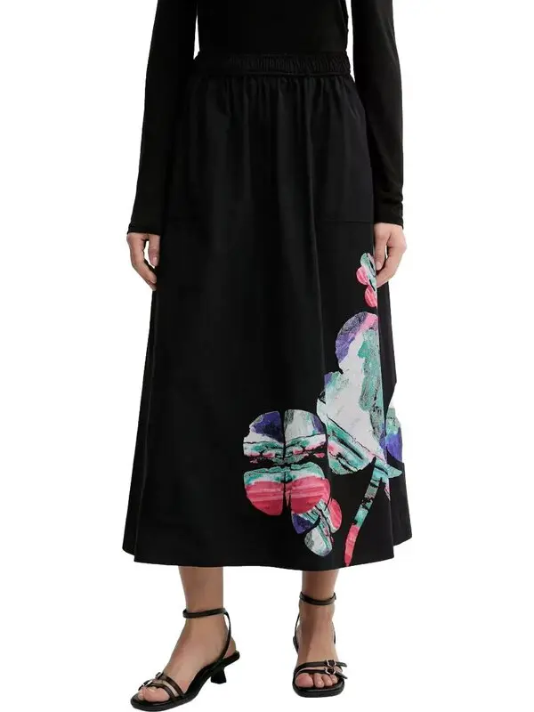 Desigual Floral-print Midi Skirt With Pockets - Black