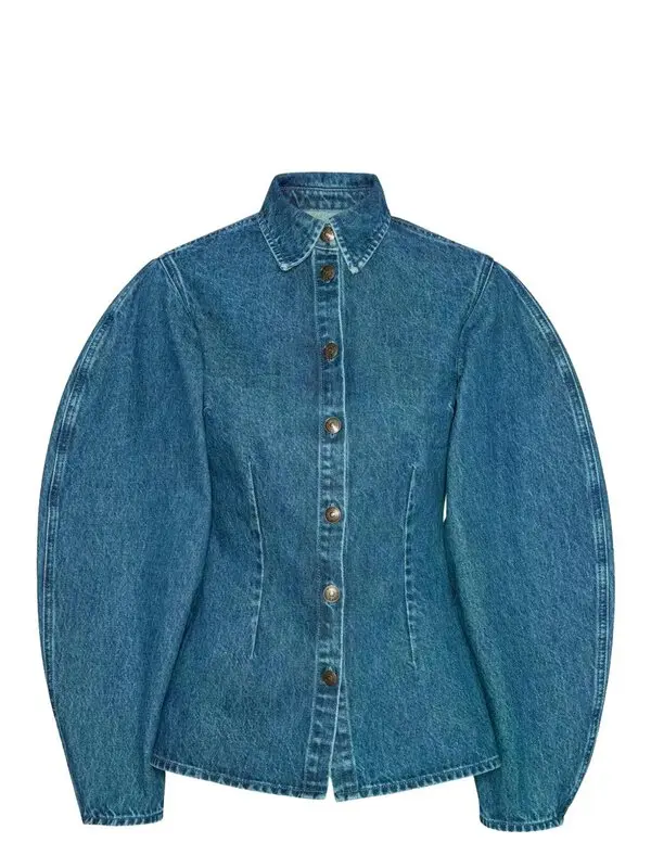 Remain Birger Christensen Puff-sleeves Fitted Denim Shirt - Blue