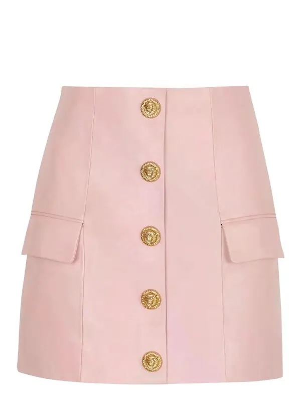 Balmain Mini Lambskin Skirt With Button Detail - Pink