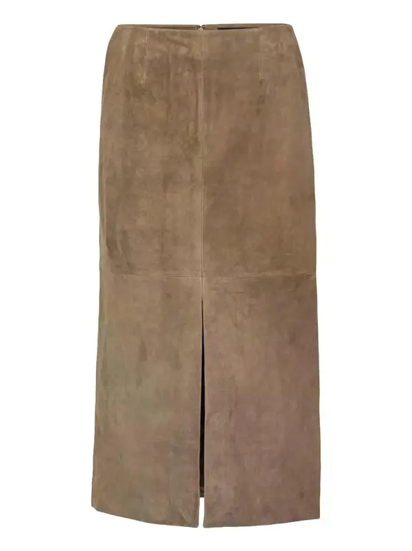 ROTATE BY BIRGER CHRISTENSEN Slit Suede Midi Skirt - Brown