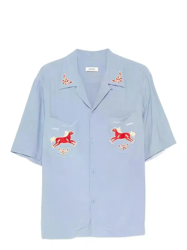 Sandro Horse-embroidered Shirt - Blue