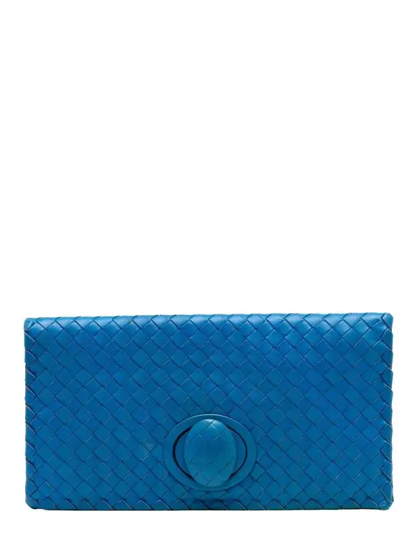 Bottega Veneta Nappa Intrecciato Turn Lock Clutch Bag - Blue