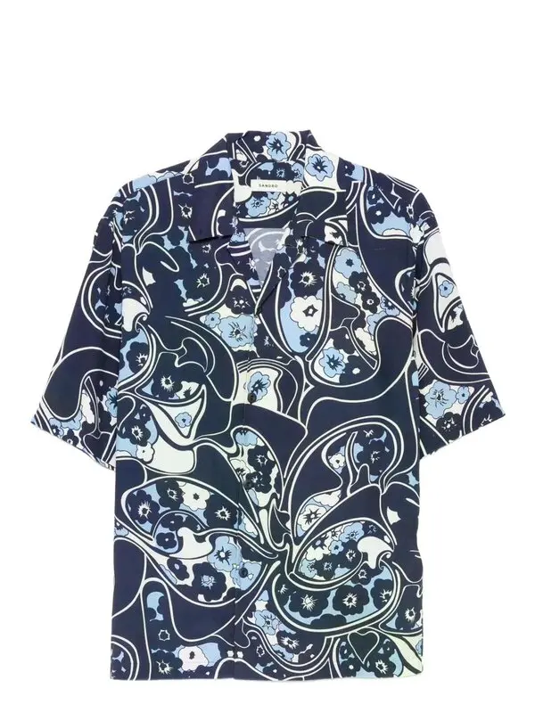 Sandro Floral-pattern Short-sleeves Shirt - Blue