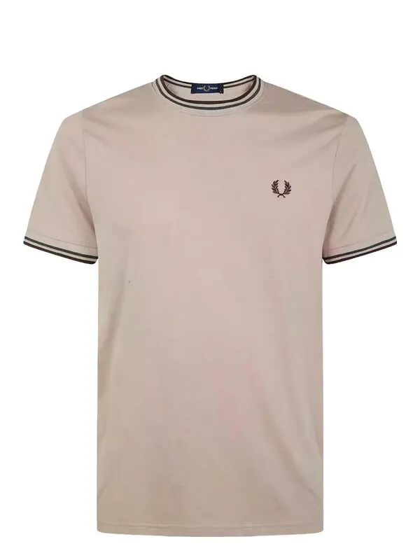 Fred Perry Laurel-motif Contrasting-trim T-shirt - Neutrals