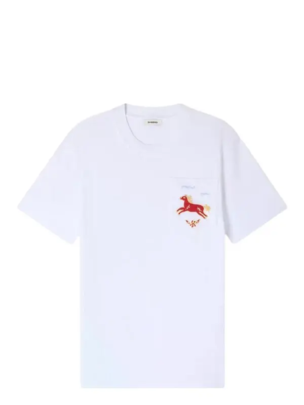 Sandro Embroidered Chest-pocket T-shirt - White