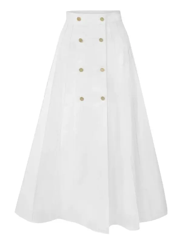 Carolina Herrera Stretch-cotton Sateen Midi Skirt With Gold Buttons - White