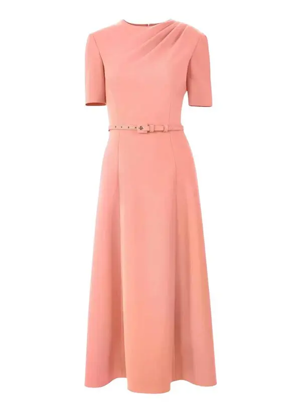 Carolina Herrera Draped Midi Dress With Belt - Pink