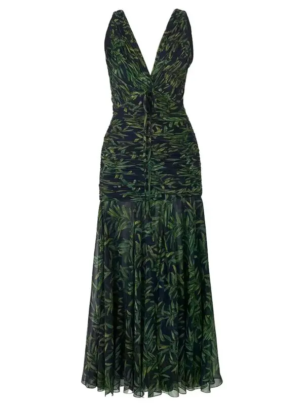 Carolina Herrera Olive Branch-print Midi Dress - Blue