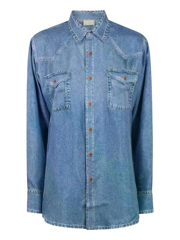 PIERRE-LOUIS MASCIA Buttoned Pocket Silk Shirt - Blue