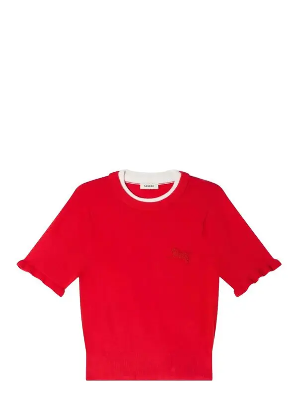 Sandro Contrast-collar Horse Top - Red