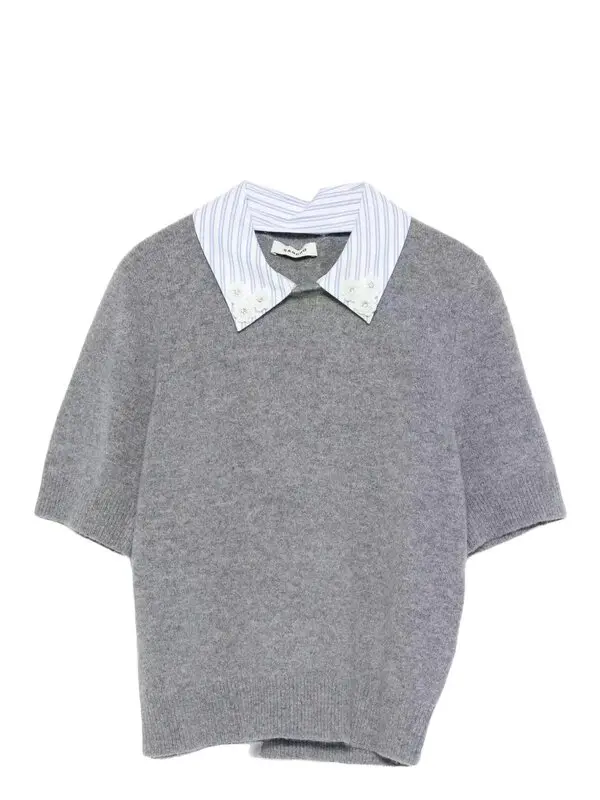 Sandro Striped-collar Top - Grey
