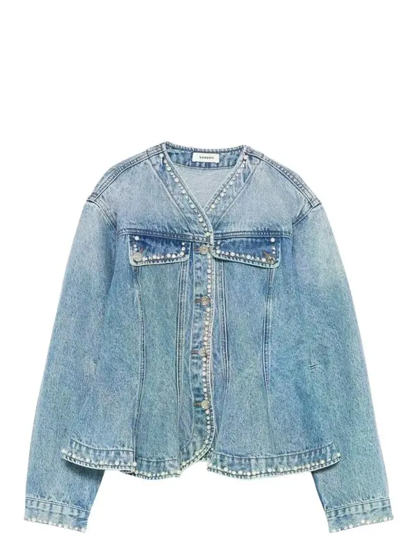 Sandro Pearl-embellished Denim Jacket - Blue