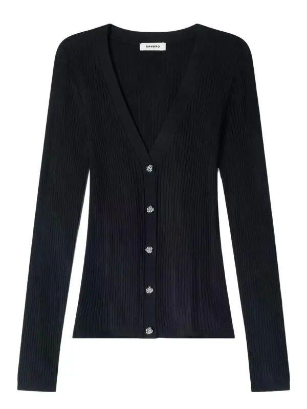 Sandro Ribbed Button Cardigan - Black