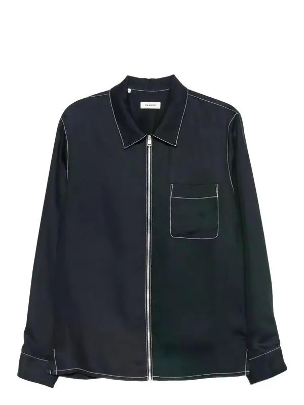 Sandro Contrast-stitching Shirt Jacket - Blue