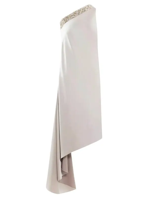 SAIID KOBEISY Asymmetrical Embellished One-shoulder Midi Dress - Neutrals