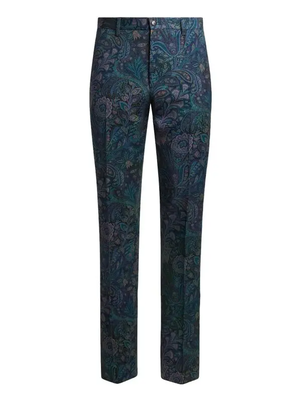 Etro Tailored Floral-motif Trousers - Blue