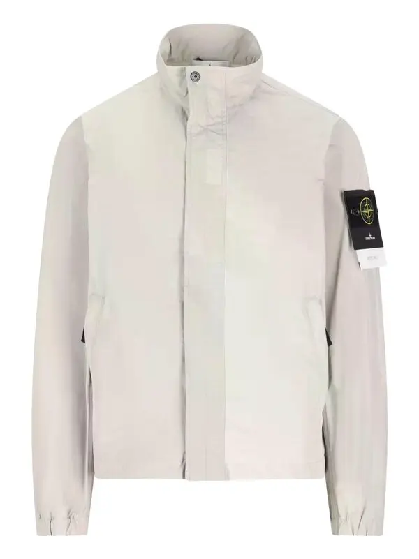 Stone Island Jacket With High Neck And Patch Detail - Grey