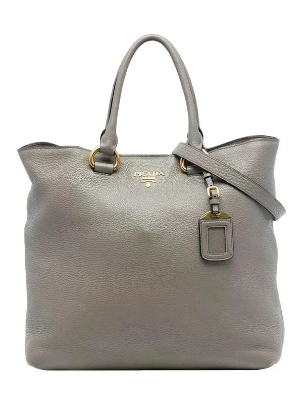 Prada Vitello Daino Open Convertible Tote Satchel - Grey