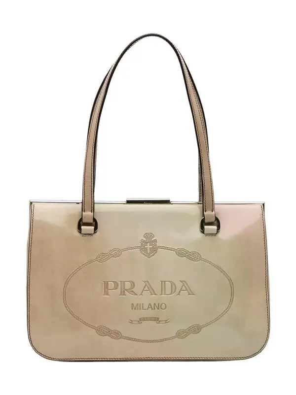 Prada Spazzolato Leather Logo Frame Shoulder Bag - Brown