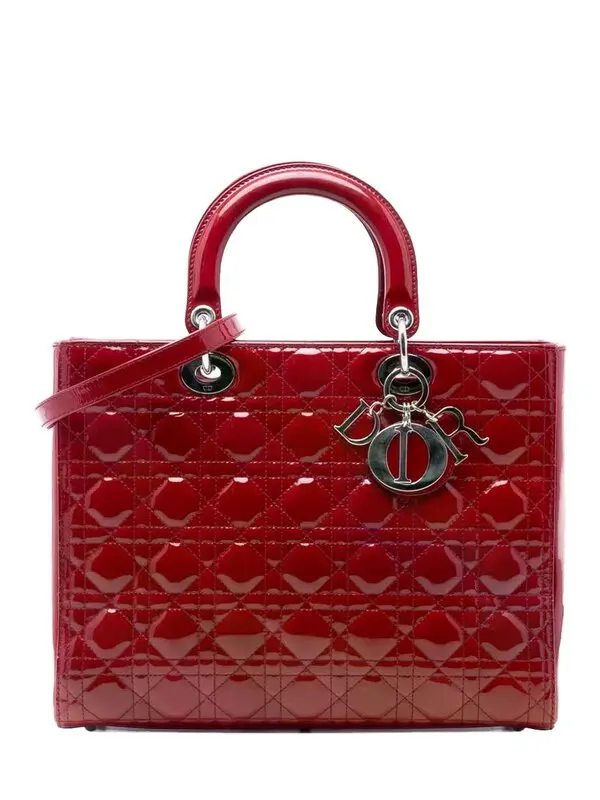 Dior 2012 Large Patent Cannage Lady Satchel - Red