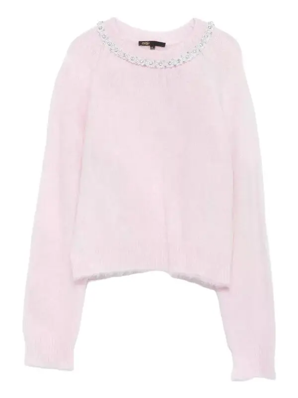 Maje Round-neck Sweater With Beaded Collar - Pink
