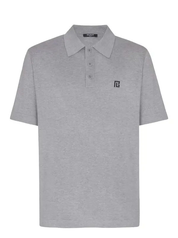 Balmain Logo-embroidered Cotton Polo Shirt - Grey